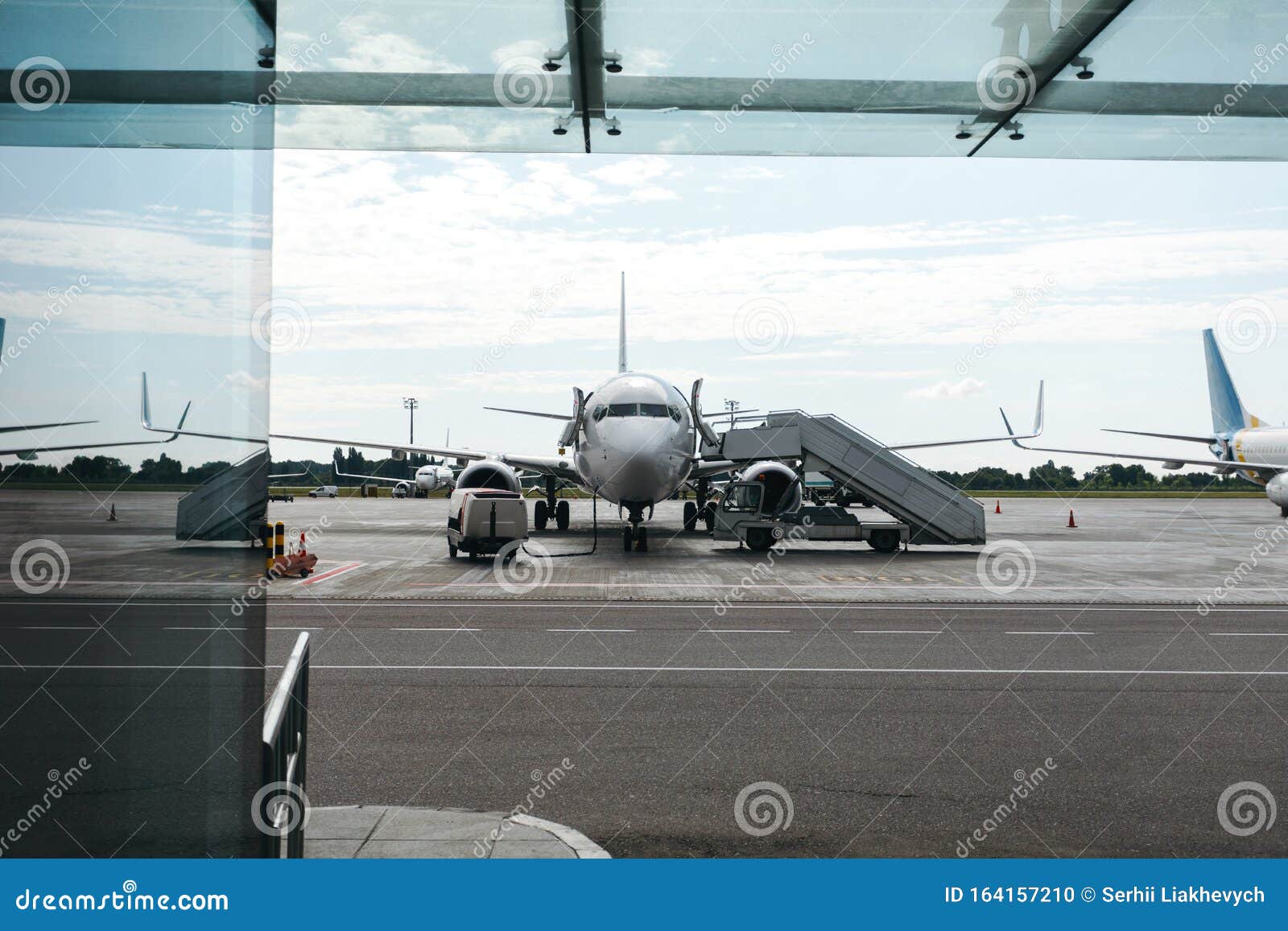 Airplane, View from Airport Terminal. Stock Photo - Image of airport ...
