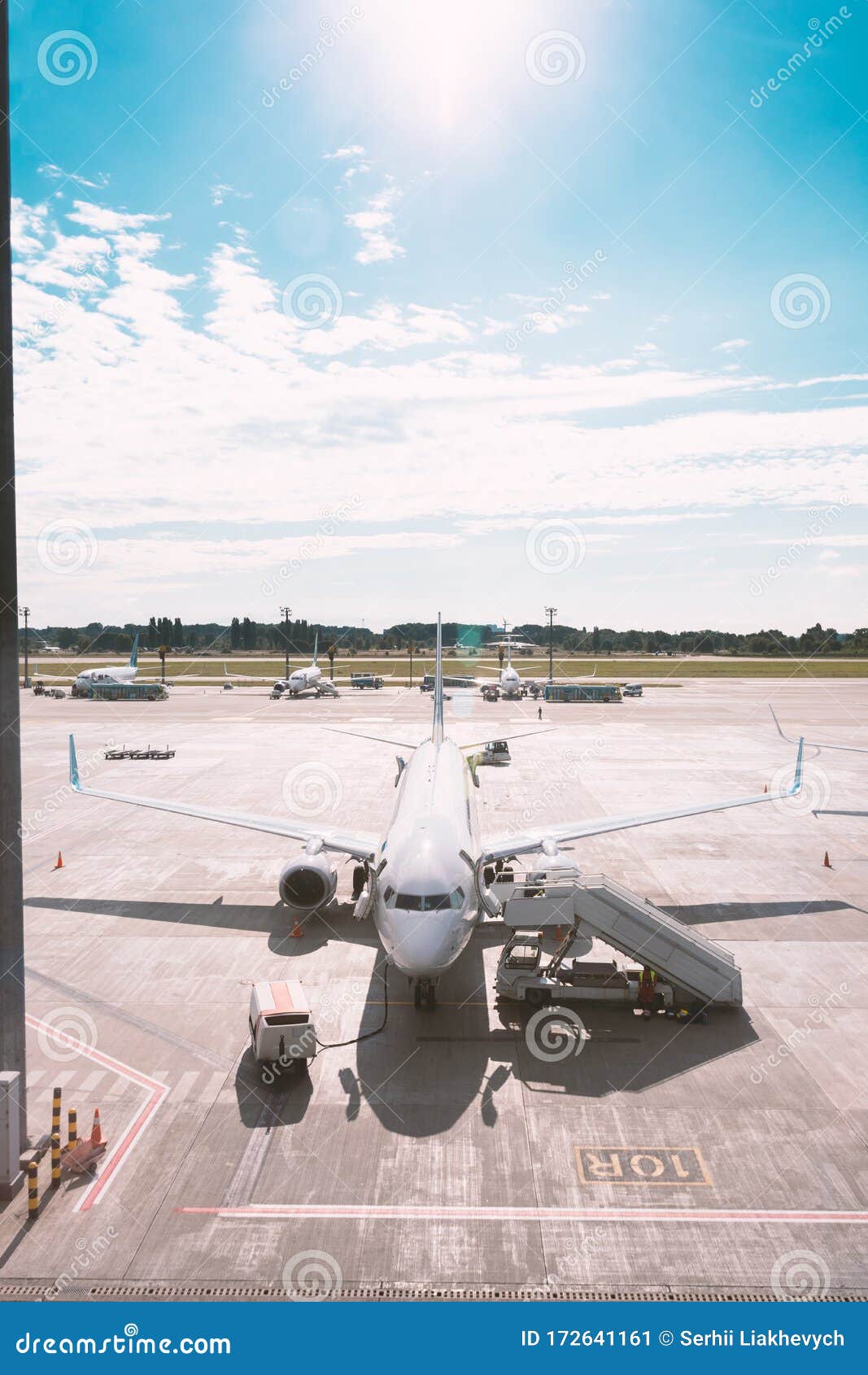 Airplane, View from Airport Terminal. Stock Image - Image of transport ...