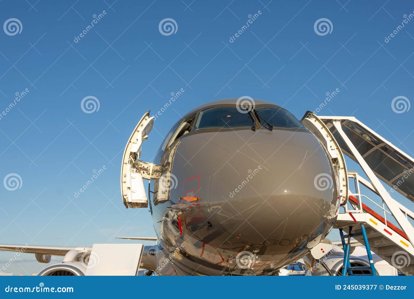 Airplane View from the Front Cockpit Windshield Fuselage at the Airport ...