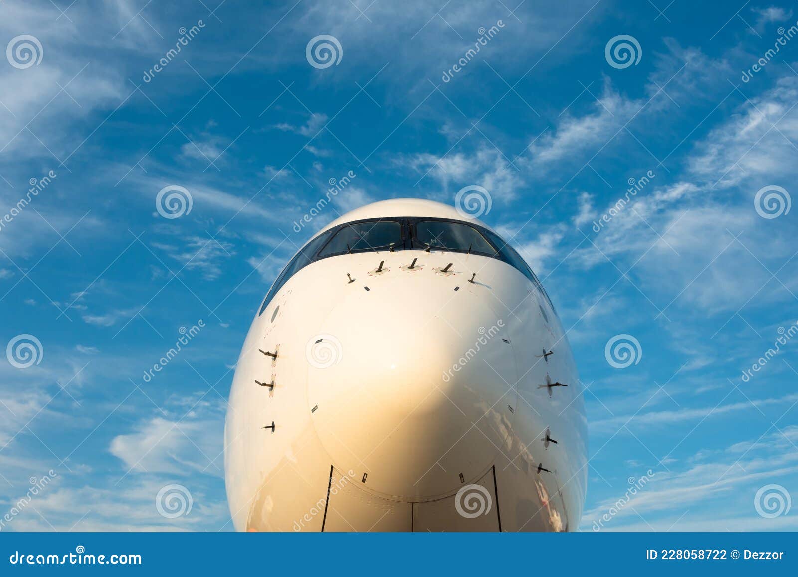 Airplane View from the Front Cockpit Windshield Fuselage at Sunset ...