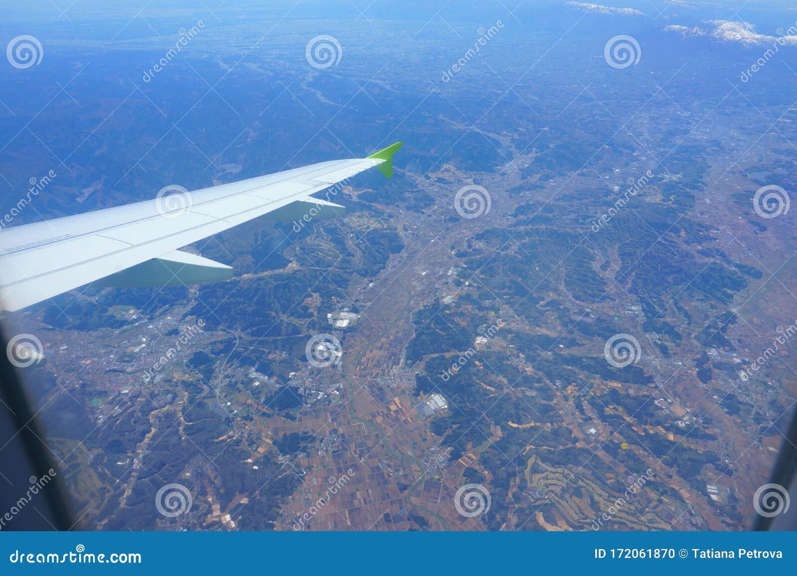 Airplane View of Japanese Landscape and Wing Stock Photo - Image of ...