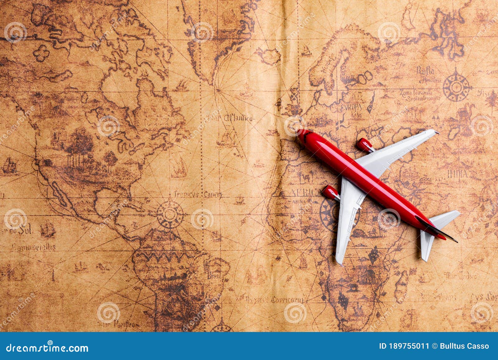 Airplane on Vintage Map for Vocation Concept Stock Image - Image of ...