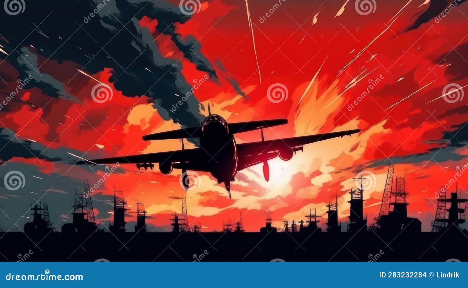 Airplane at war at sunset stock illustration. Illustration of aircrew ...