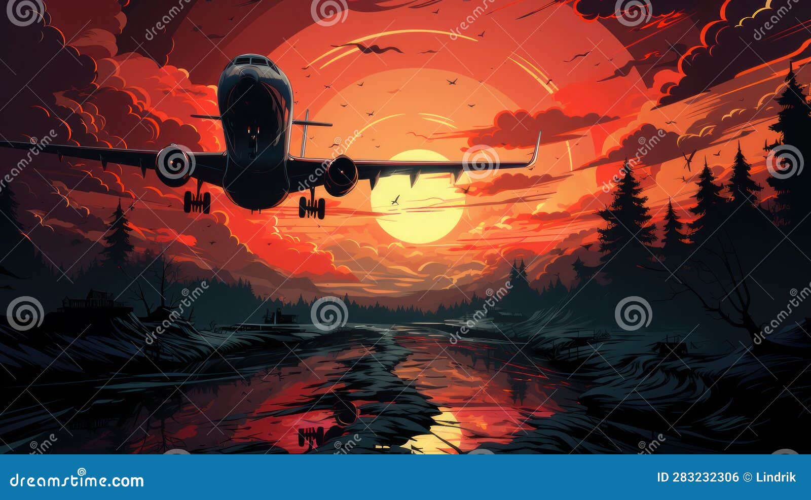 Airplane at war at sunset stock illustration. Illustration of hornet ...