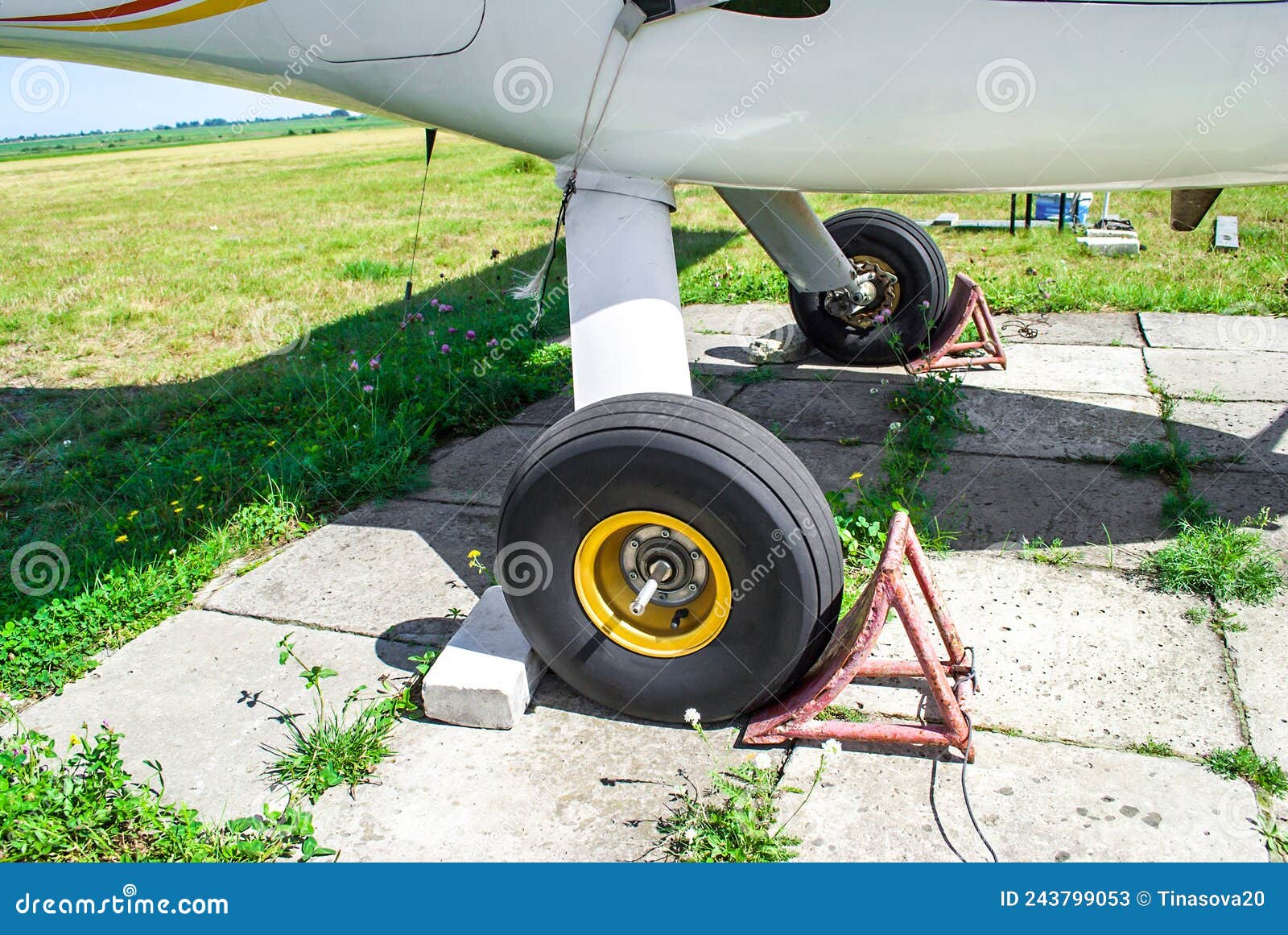 Airplane Wheel. Small Private Plane Parking in Summer Airfiled Stock ...