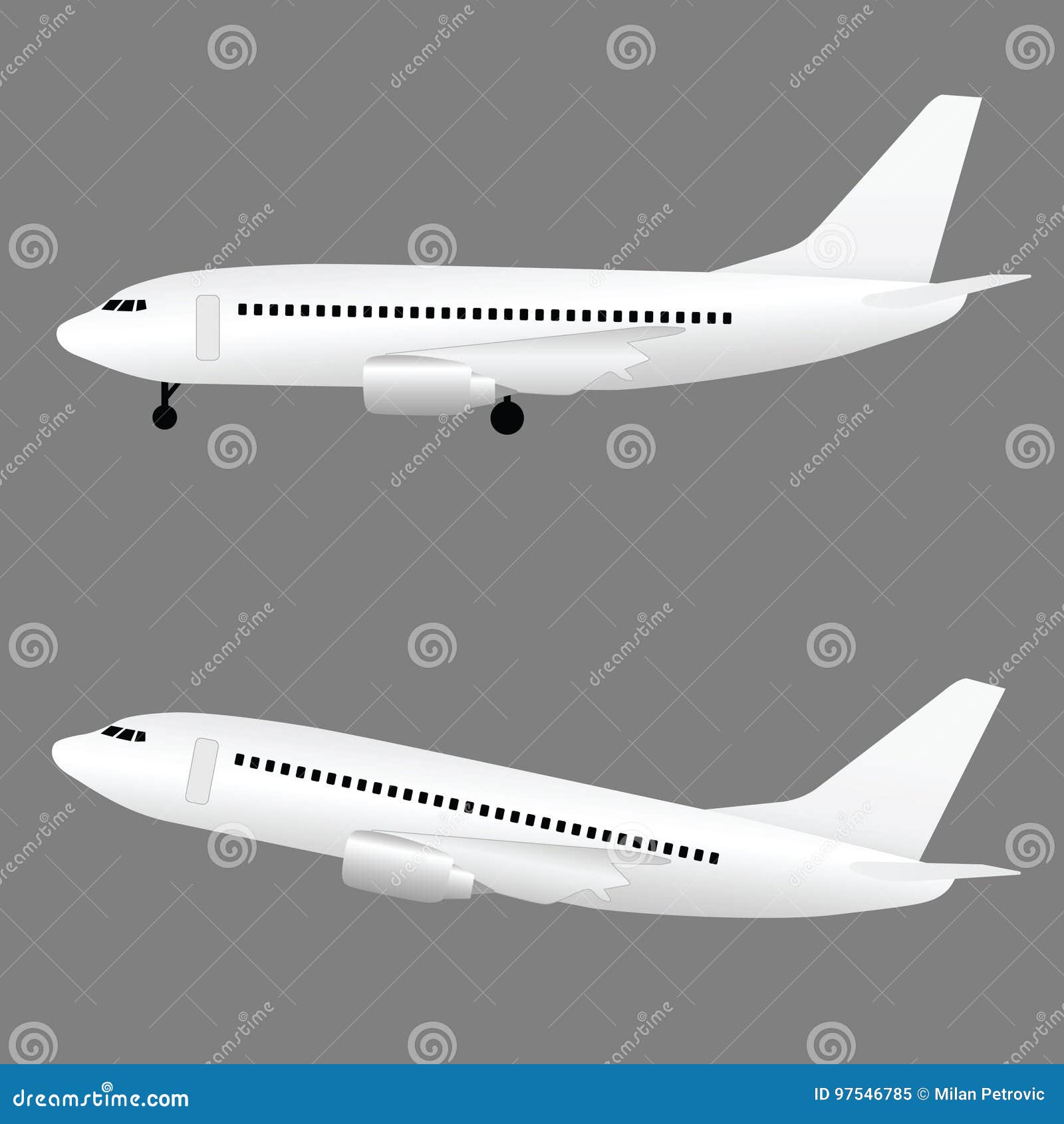Airplane in White Color Flight Set Illustration on Grey Background ...