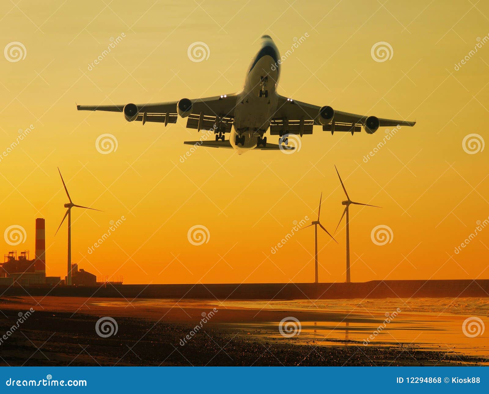 Airplane and Wind Power Generator Stock Photo - Image of fantastic ...
