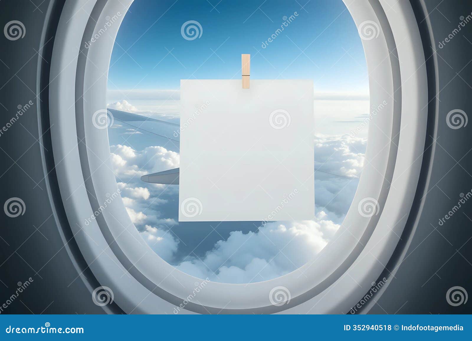 Airplane Window with Blank Sticky Note for Text and Aerial View of ...