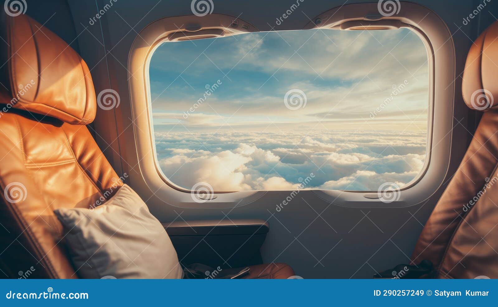 Airplane Window Interior View at Morning with Seat Generative AI Stock ...