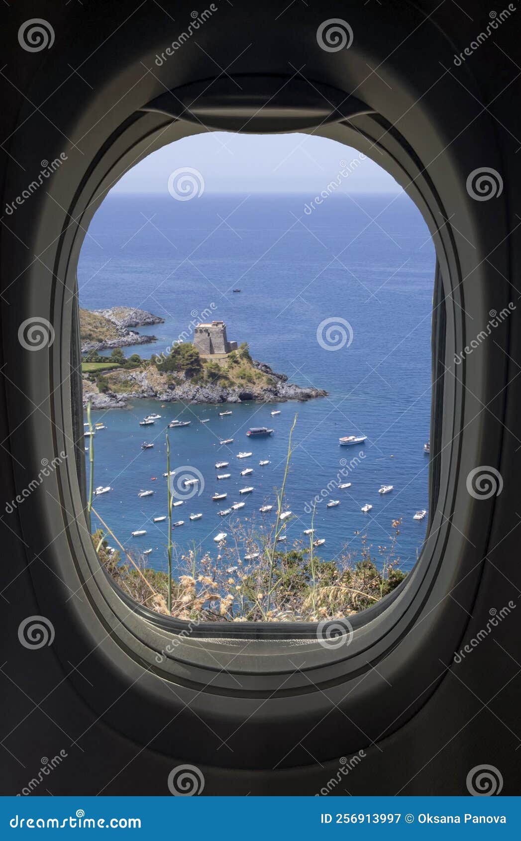 Airplane Window with Sea View with Ships and Yachts Stock Image - Image ...