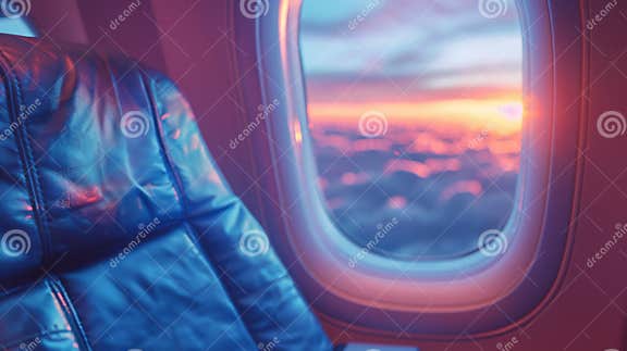 Airplane Window with Sunset View. Stock Photo - Image of aerial, travel ...