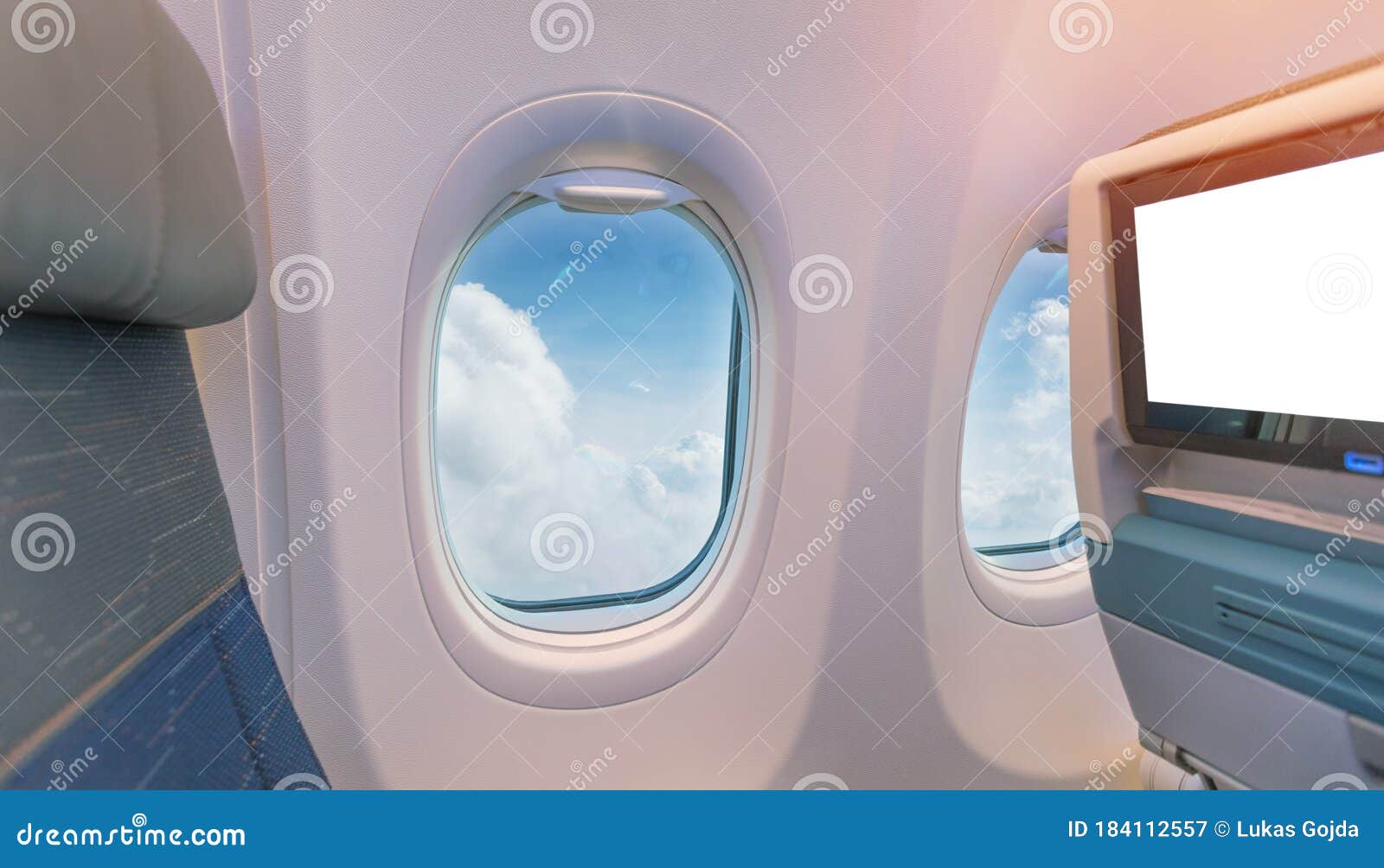 Airplane Window View Inside an Aircraft. Stock Image - Image of blue ...