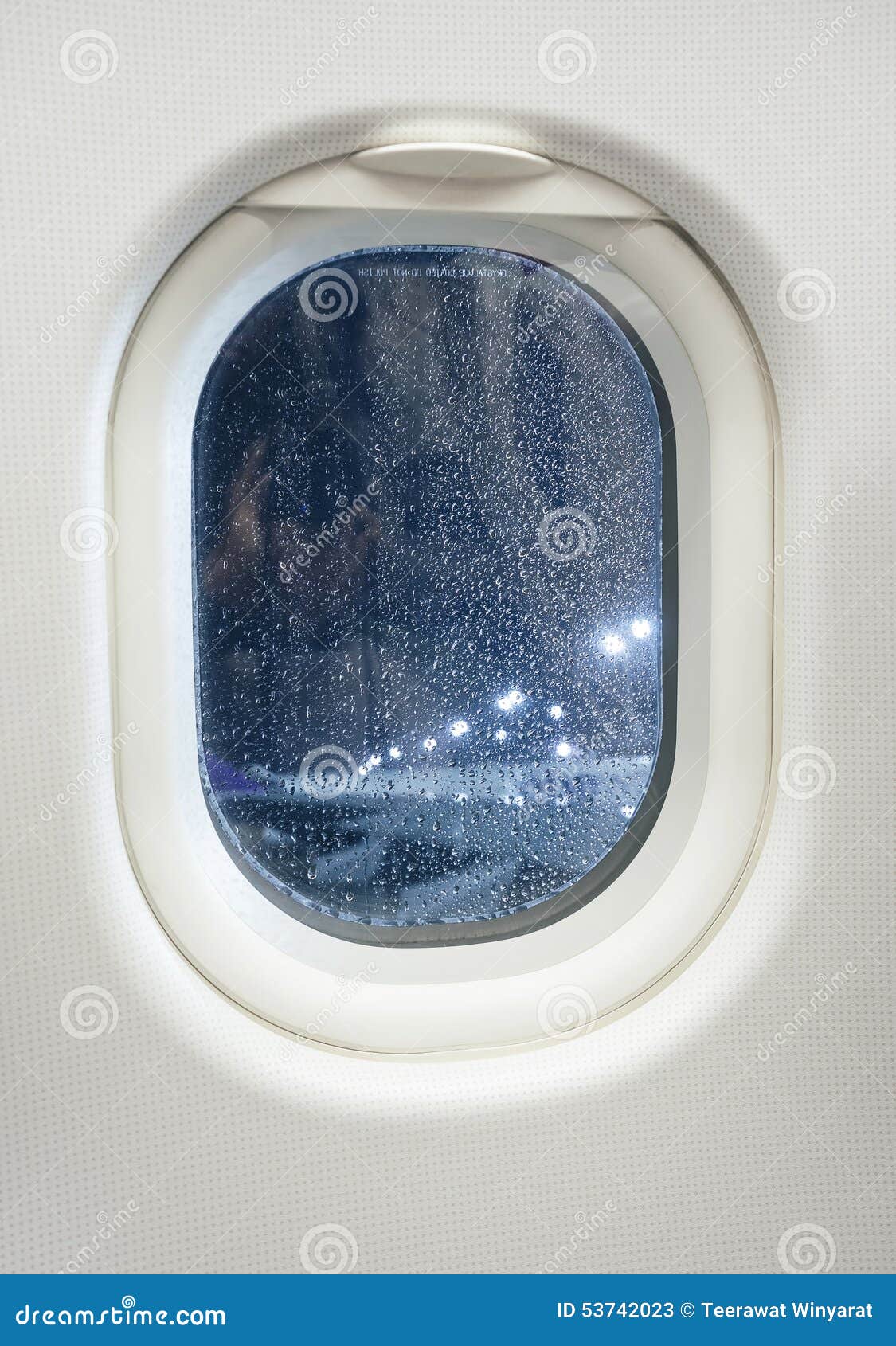 Airplane Window View at Night with Raindrop Stock Image - Image of ...