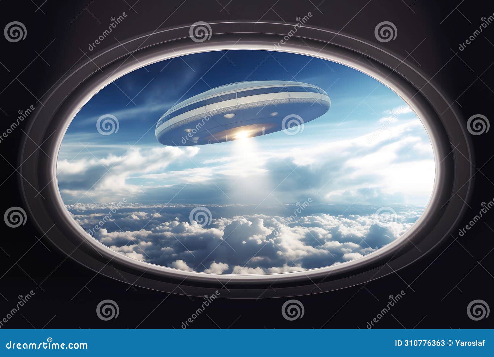 Airplane Window with View on UFO Spaceship during Flight Stock Image ...