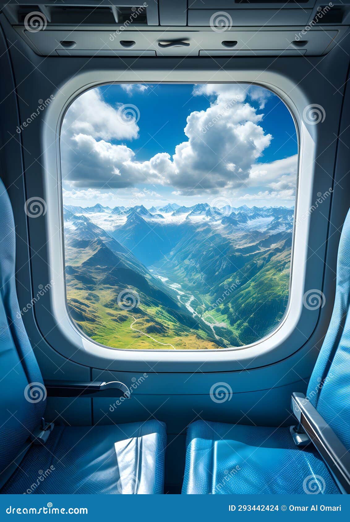 An Airplane Window with a View of a Valley and Mountains.Window View ...