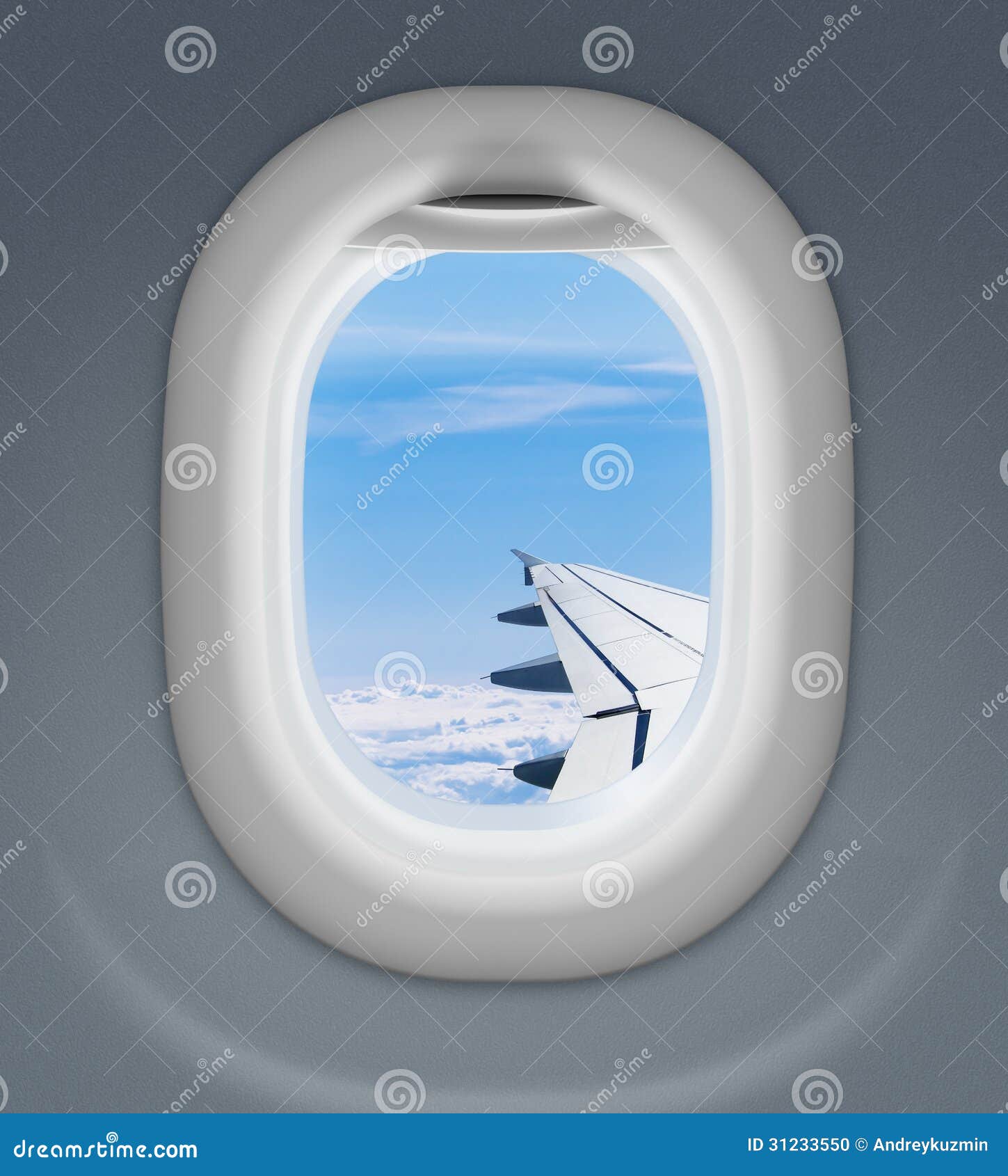 Airplane Window with Wing and Cloudy Sky Stock Photo - Image of ...