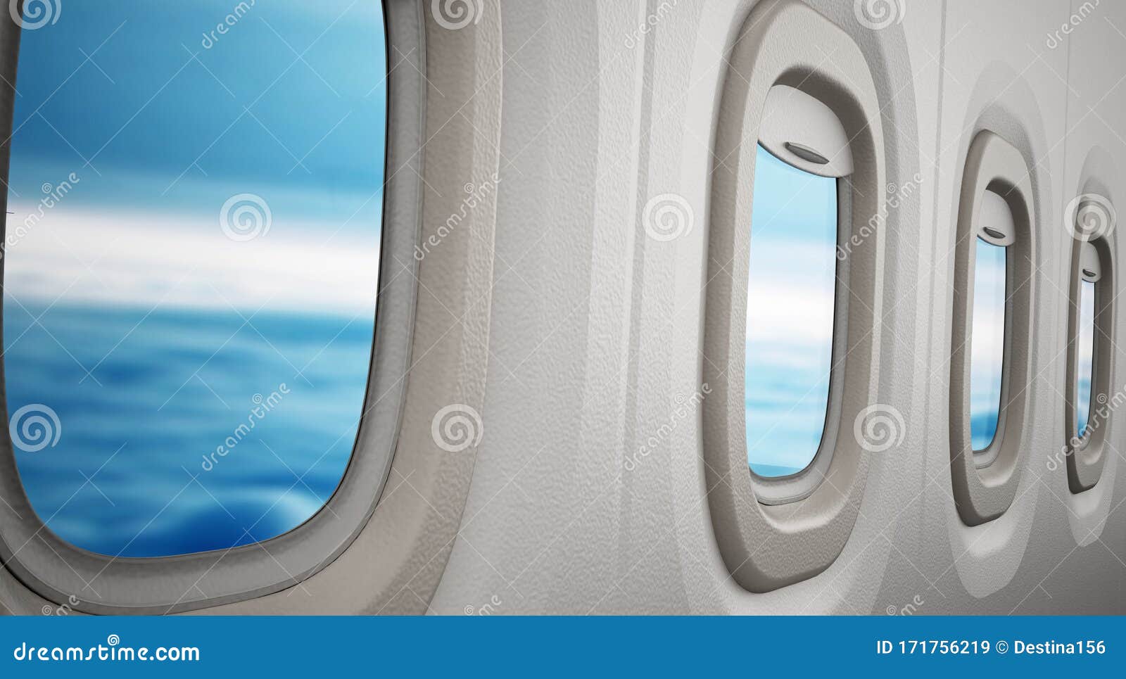 Airplane Windows. Aircraft Portholes With Blue Sky And Fuselage ...