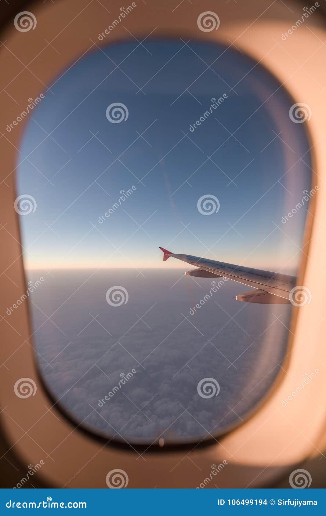 Airplane wing stock photo. Image of sunset, sunrise - 106499194