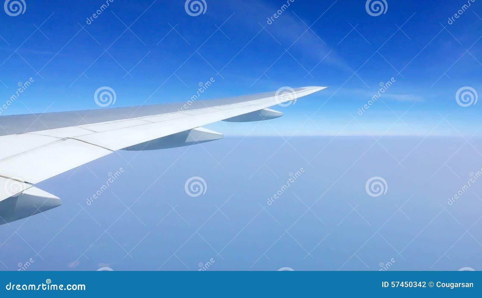 Airplane Wing and Clean Blue Sky Stock Photo - Image of airplane ...