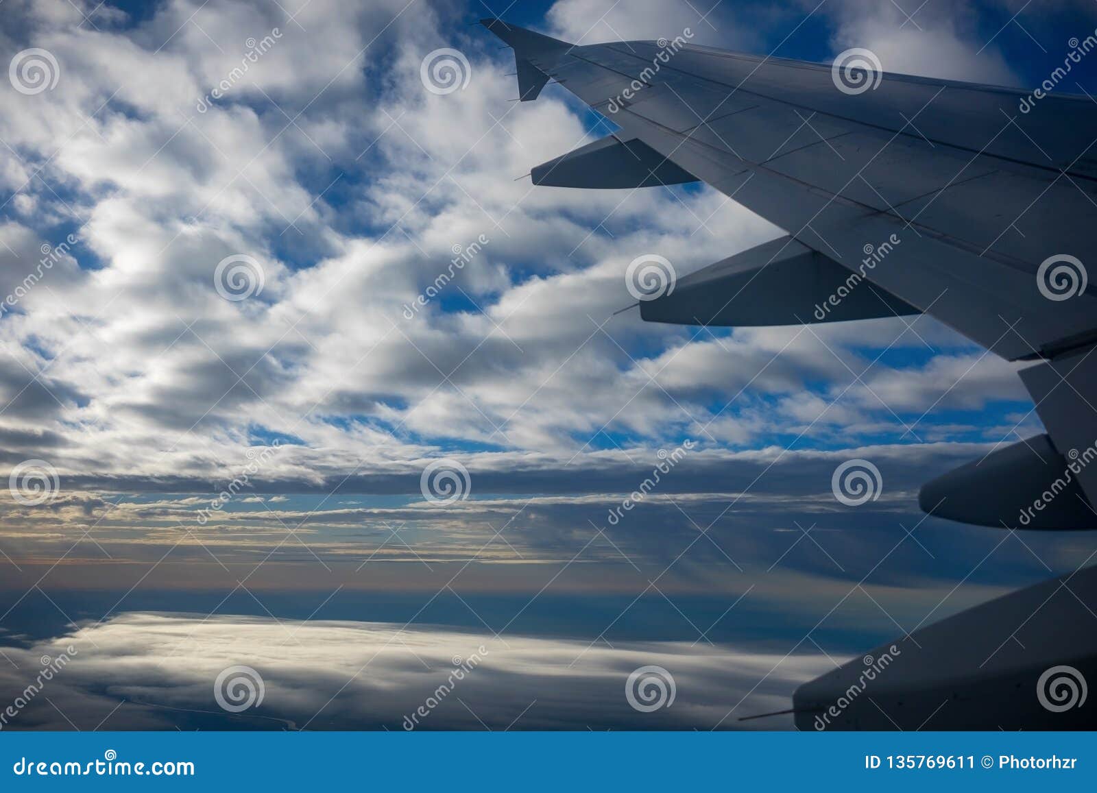 Airplane Wing in Flight, Looking through Window Stock Image - Image of ...
