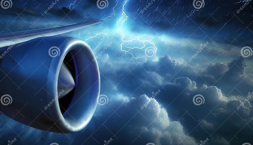 An Airplane Wing in the Midst of a Thunderstorm with Lightning Striking ...