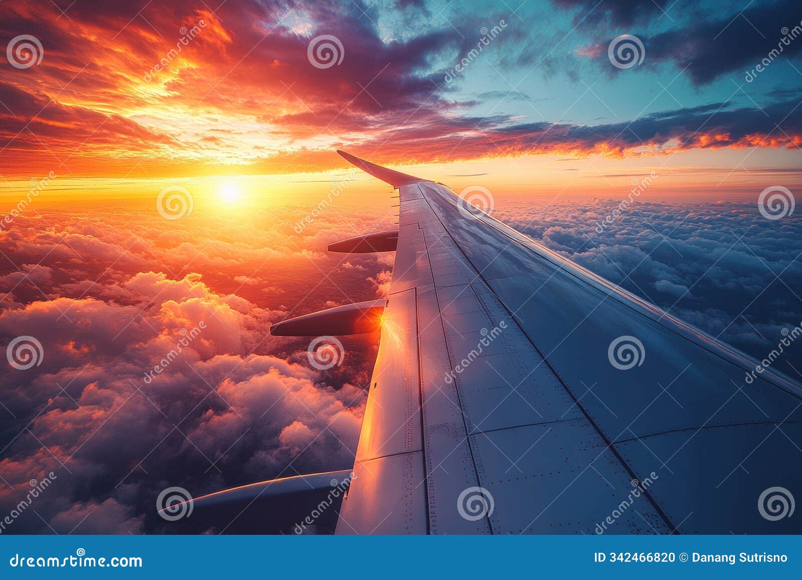 Airplane Wing with Sunset View from Window Stock Illustration ...