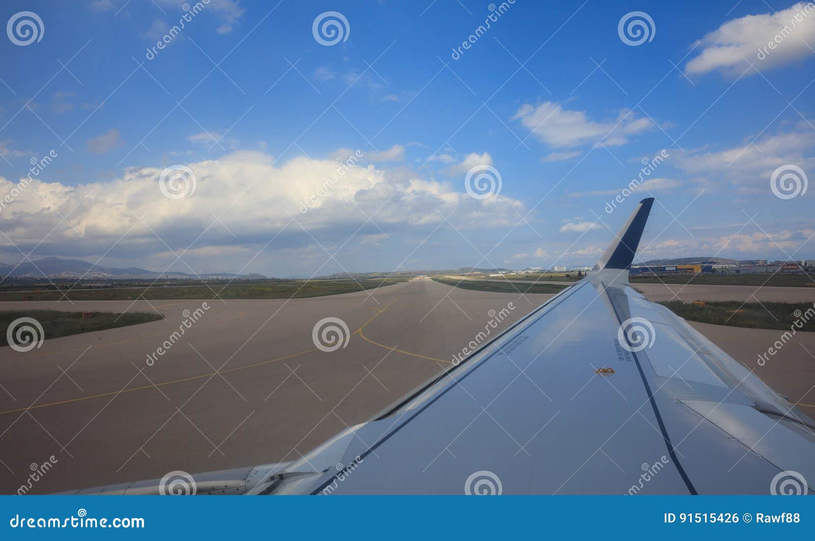 Airplane Wing during Take Off or Landing Stock Photo - Image of ...
