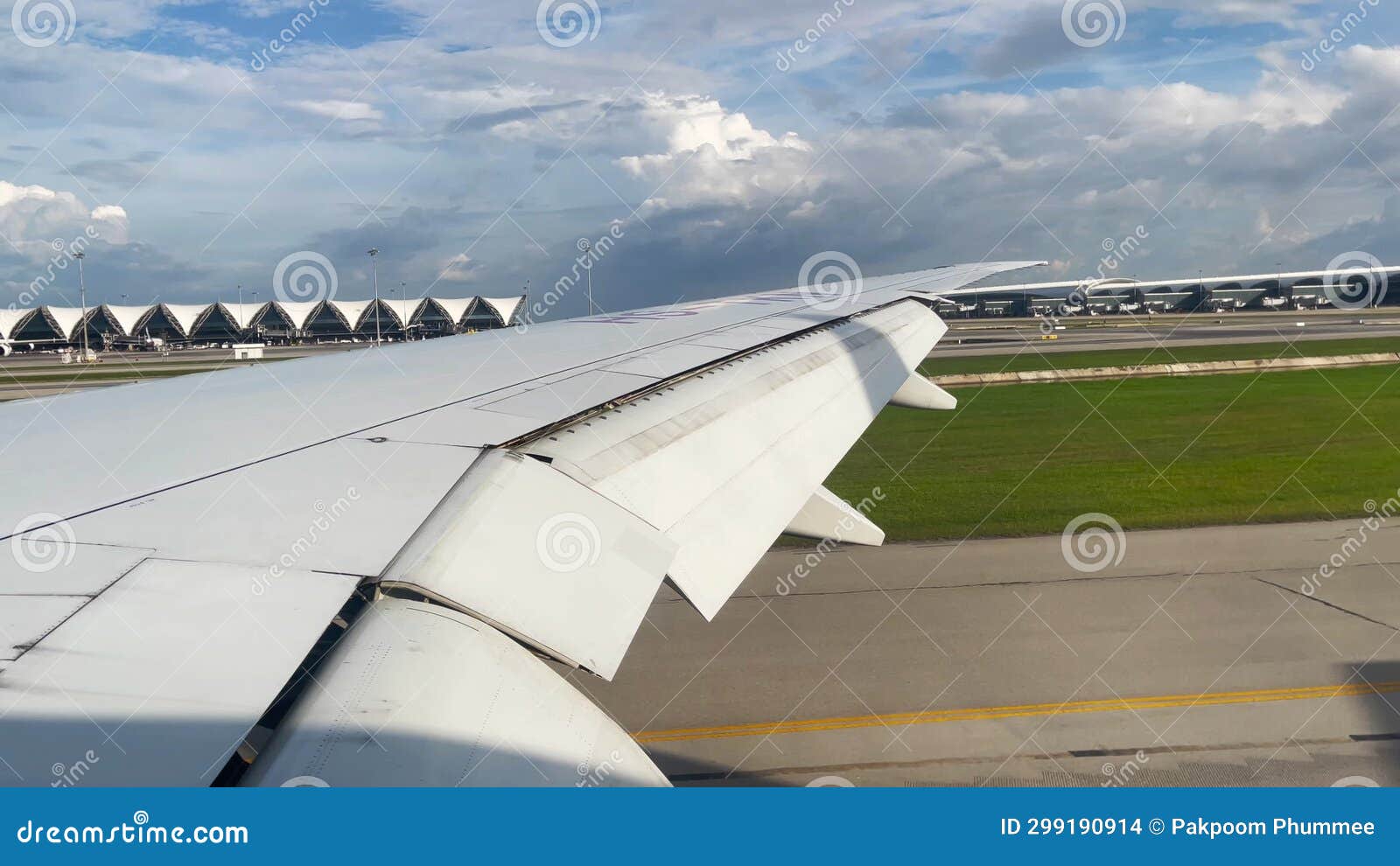 Airplane Wing, View from the Window while Taking Off at the Airport ...