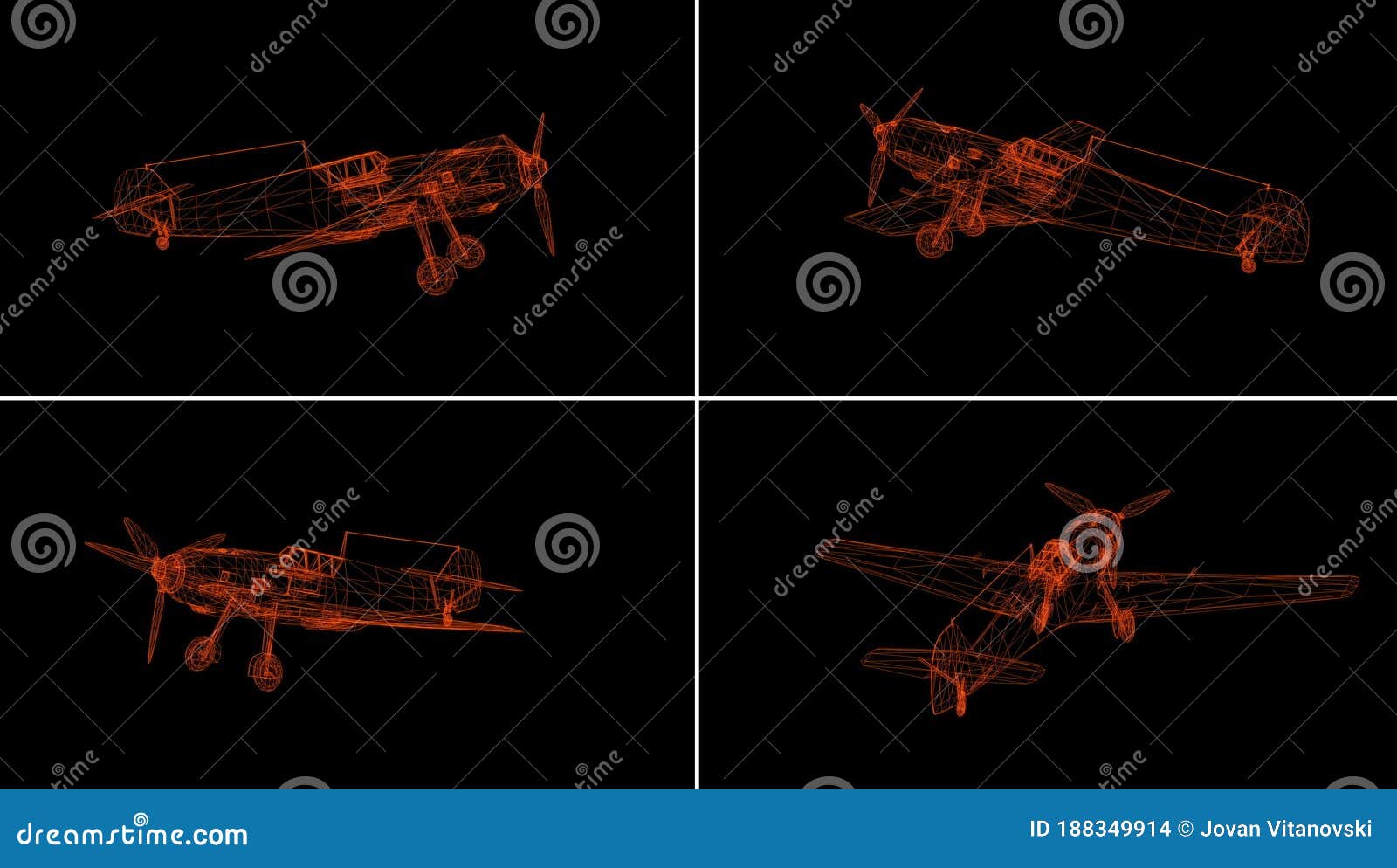 Airplane Wire Model Isolated on Black Stock Illustration - Illustration ...