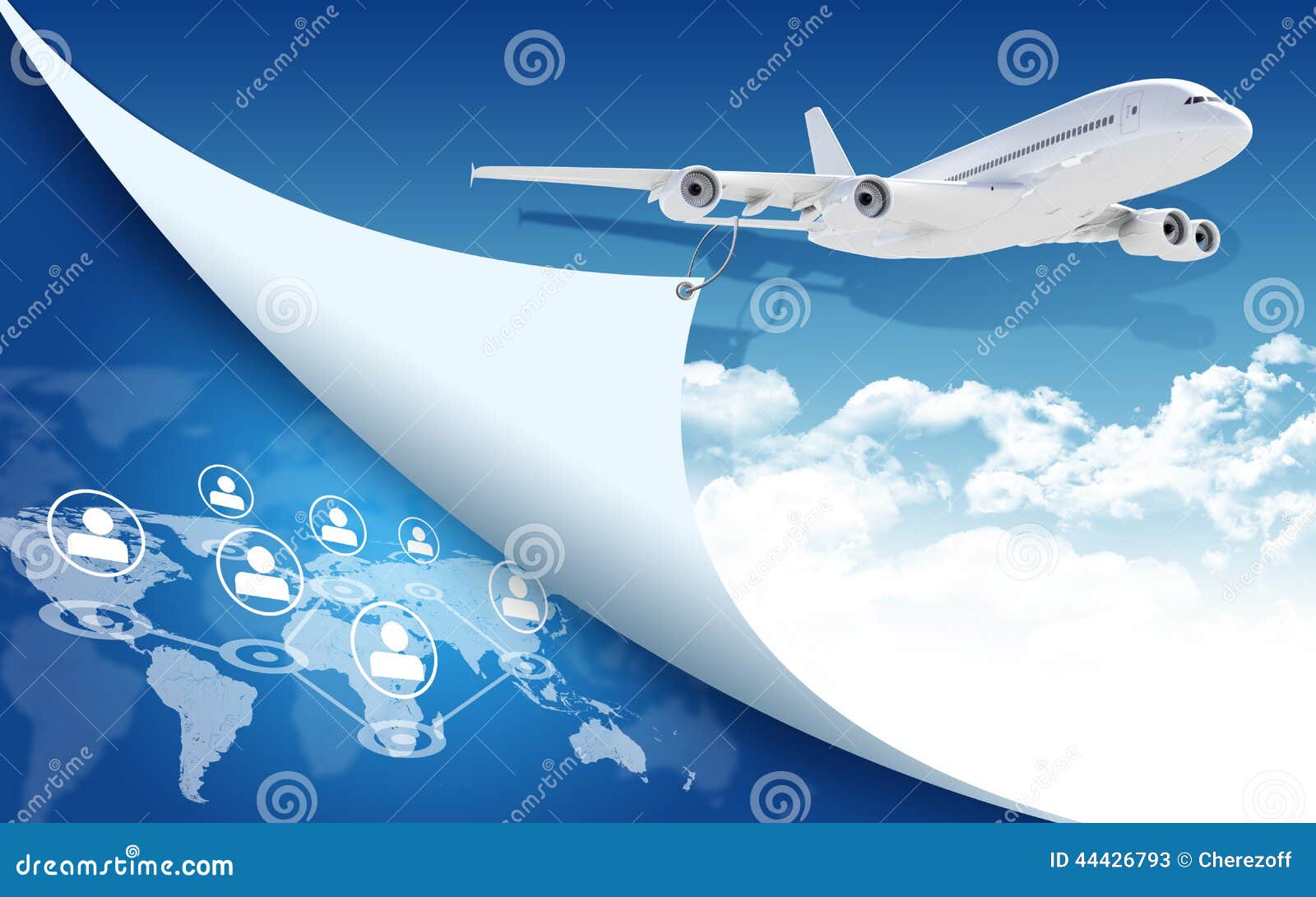 Airplane and World Map with Network Stock Illustration - Illustration ...