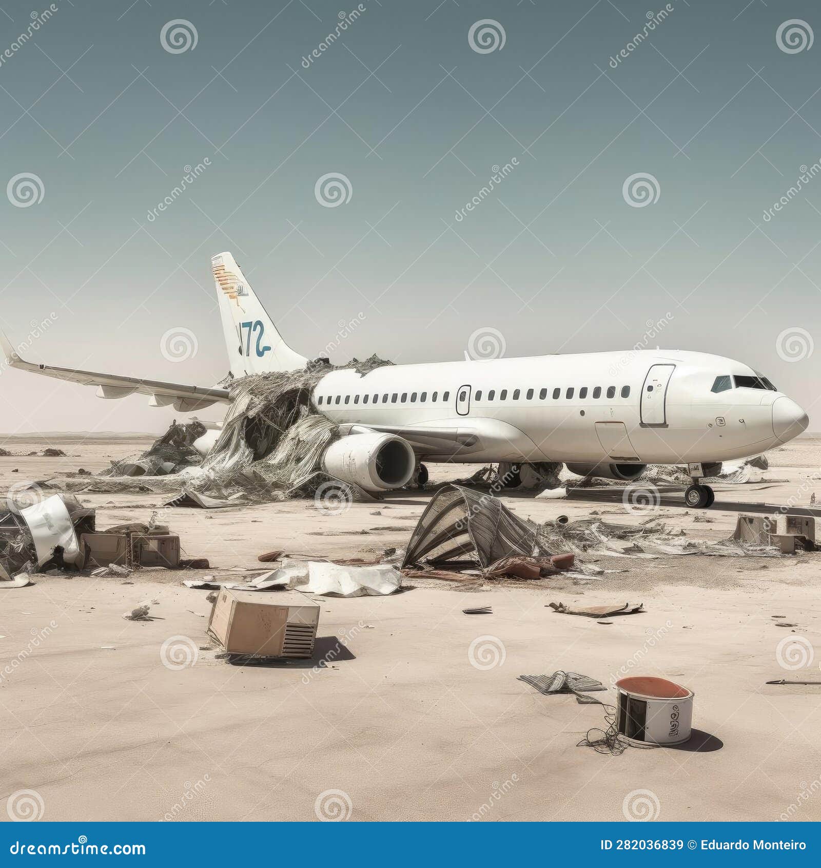 Airplane Wreck in the Middle of the Desert with Trash and Garbage Stock ...