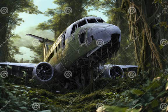 Airplanes Broken Tail Section in a Forest Stock Photo - Image of tail ...