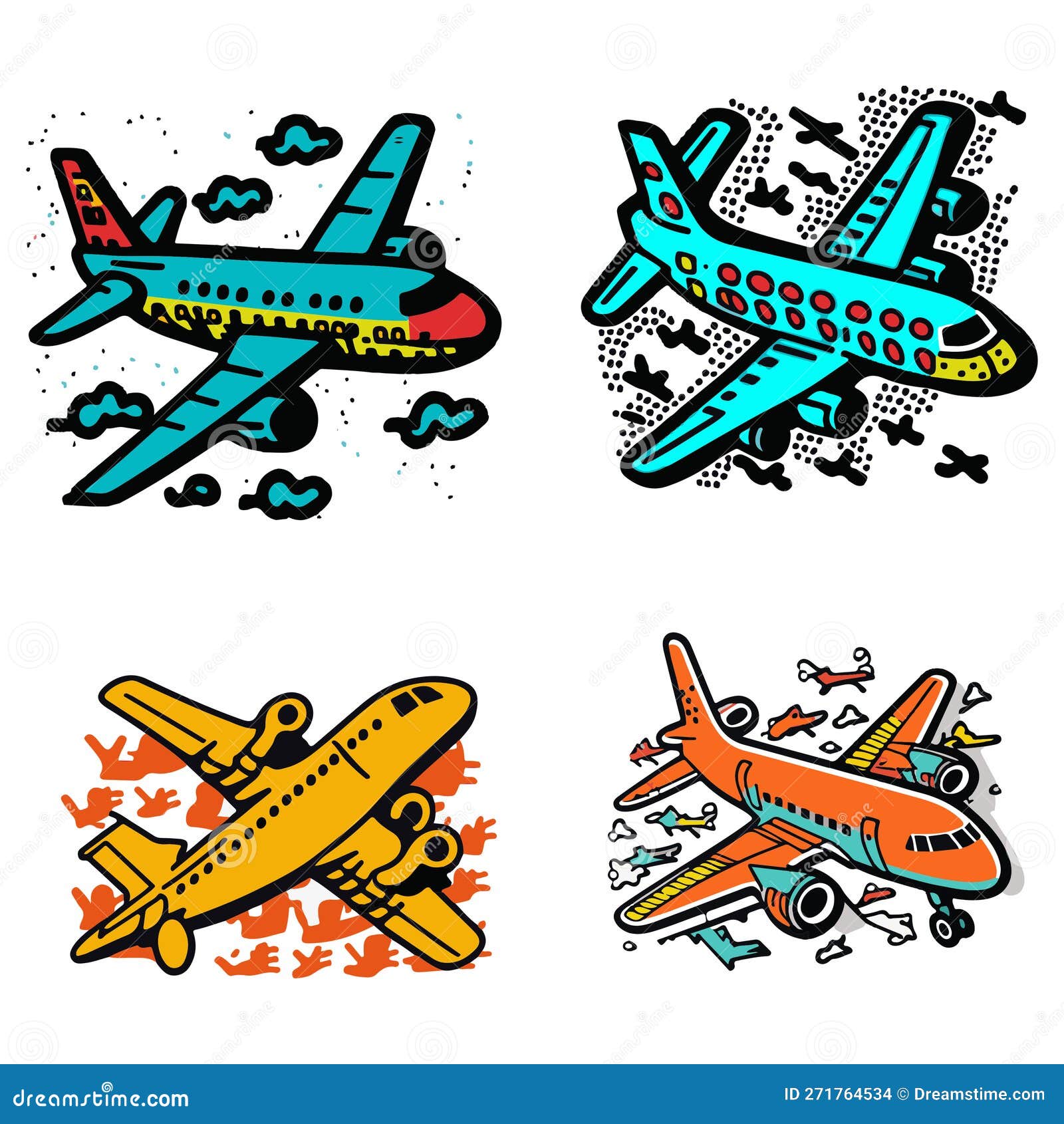 Airplanes Doodle Set. Vector Illustration. Isolated Elements on White ...