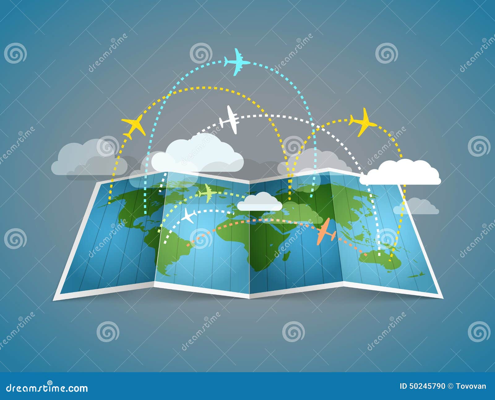 Airplanes Flying Over the Abstract Map Stock Vector - Illustration of ...