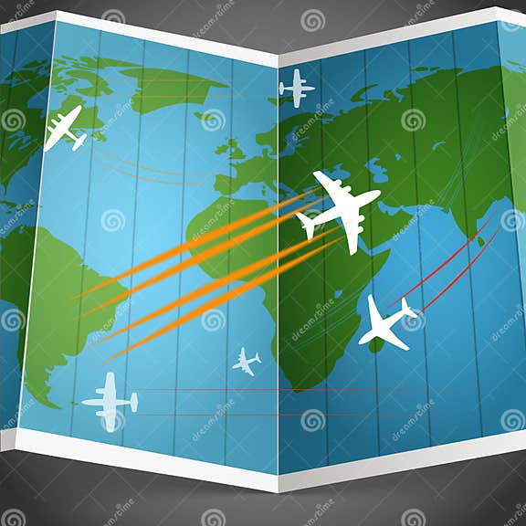 Airplanes Flying Over the World Map Stock Vector - Illustration of ...