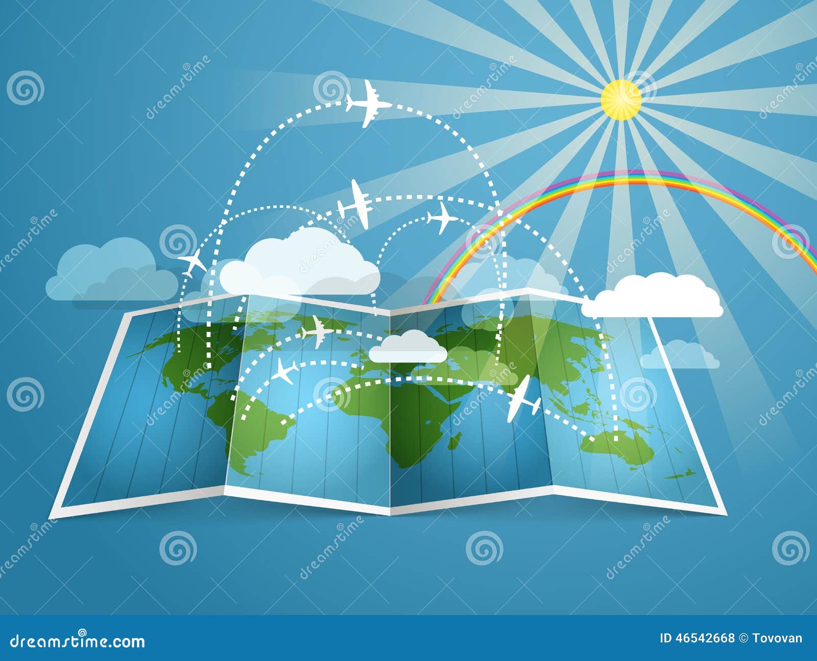 Airplanes Flying Over the World Map Stock Vector - Illustration of ...