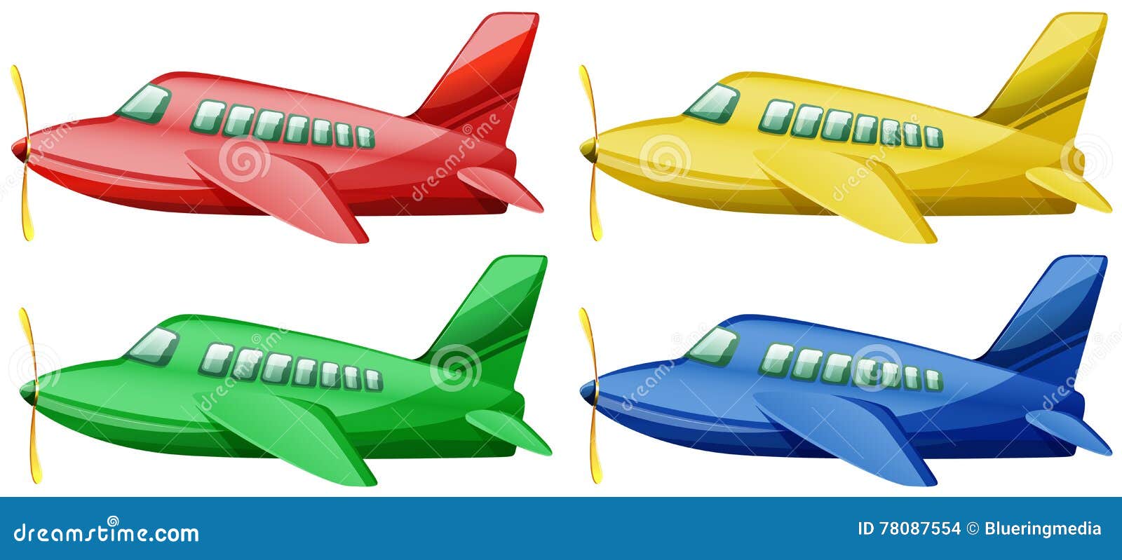 Airplanes in Four Different Colors Stock Vector - Illustration of ...