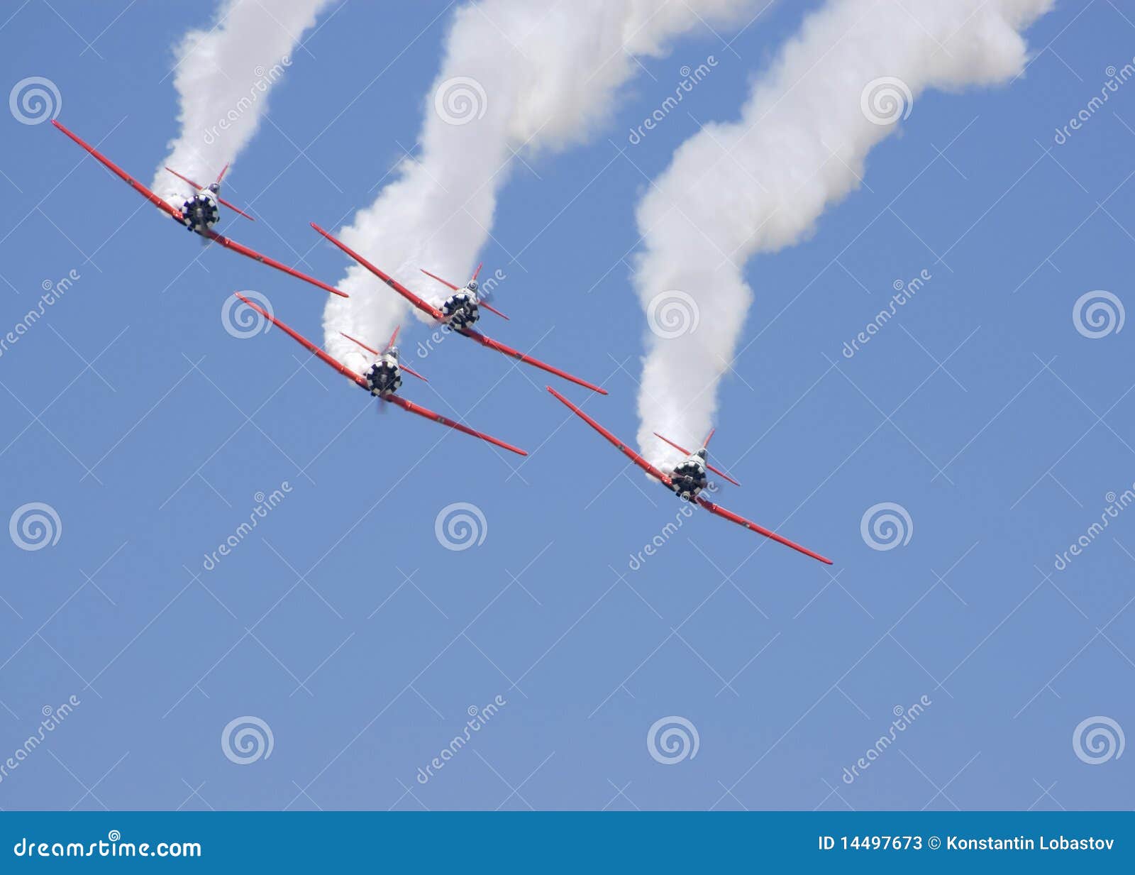 Airplanes Perform Flight in the Close Formation Stock Image - Image of ...