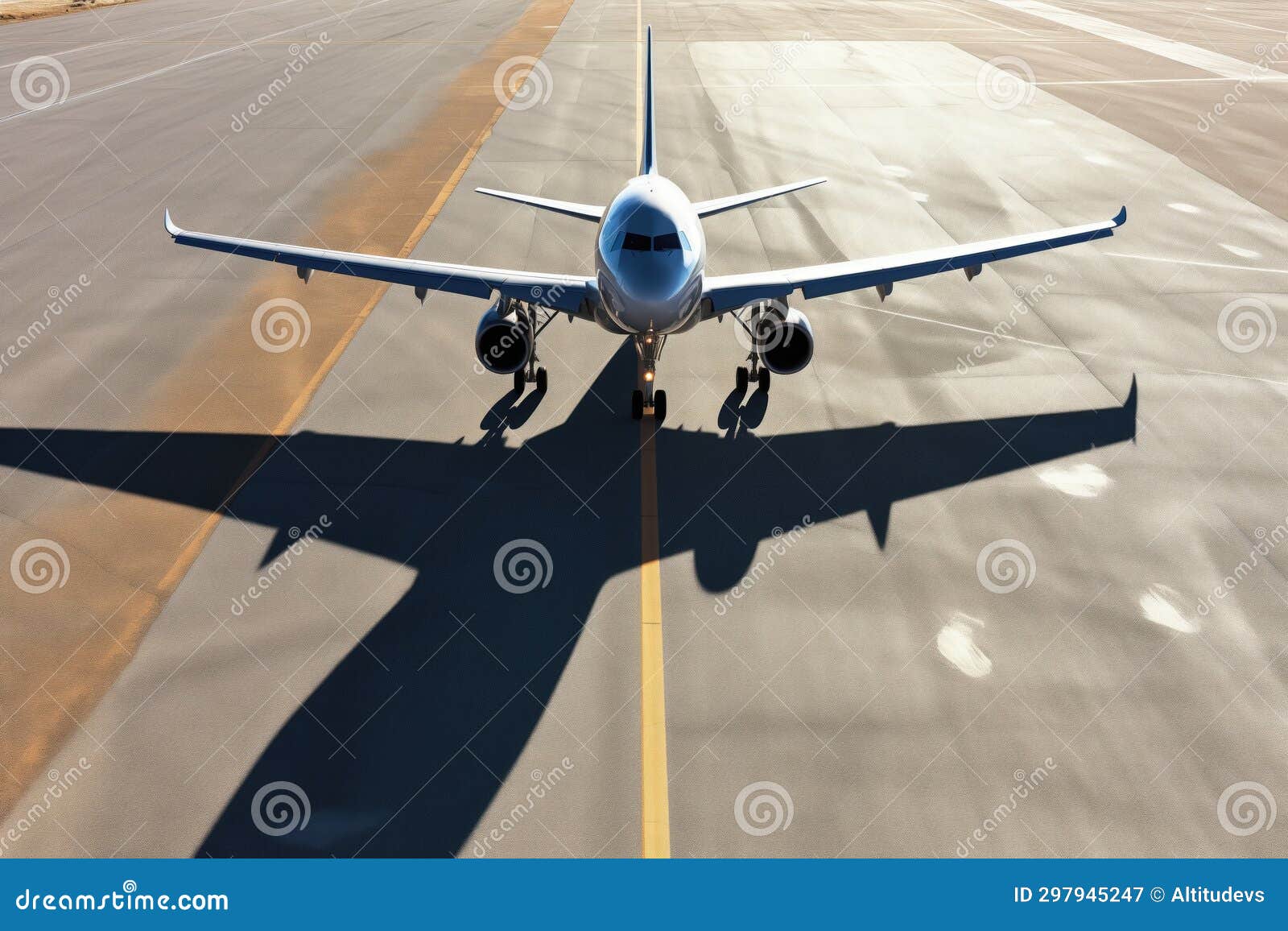 An Airplanes Shadow on the Ground during Flight Stock Image - Image of ...