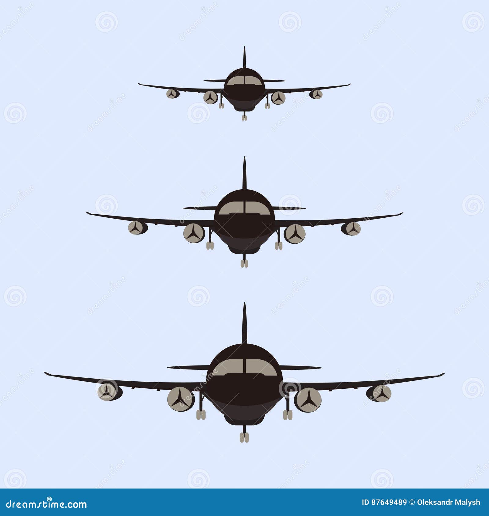 Airplanes Silhouette Front View, Aircraft Vector Illustration ...