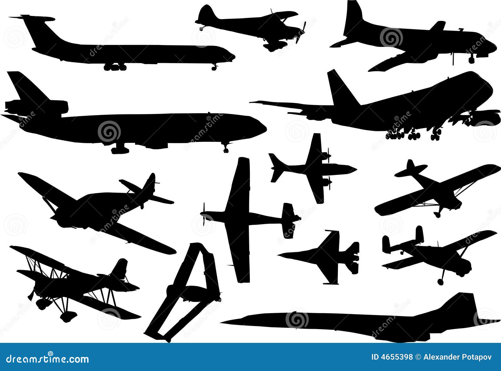 Airplanes Silhouettes Collection Stock Illustration - Illustration of ...