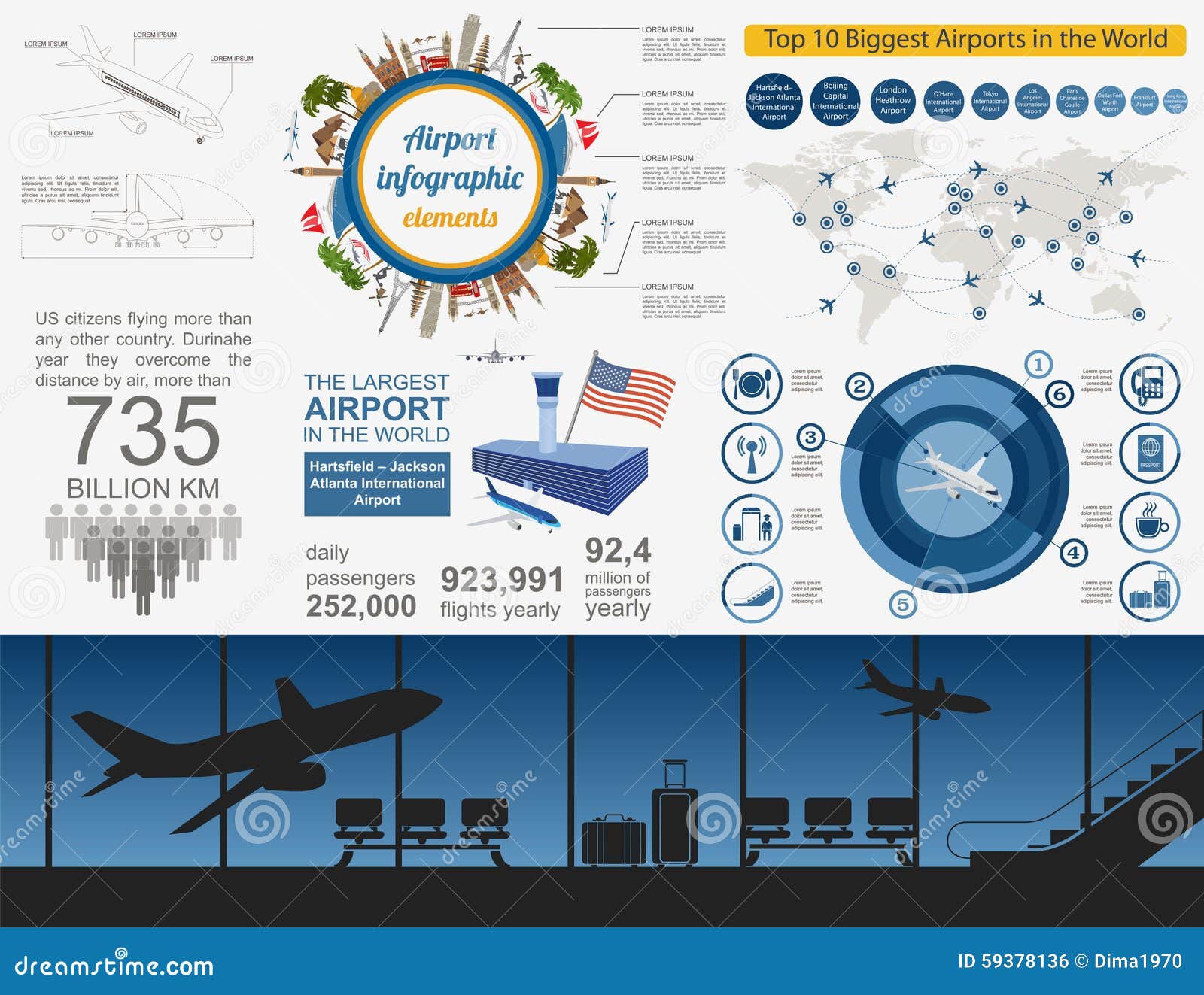 Airport, Air Travel Infographic with Design Elements. Infographi Stock ...