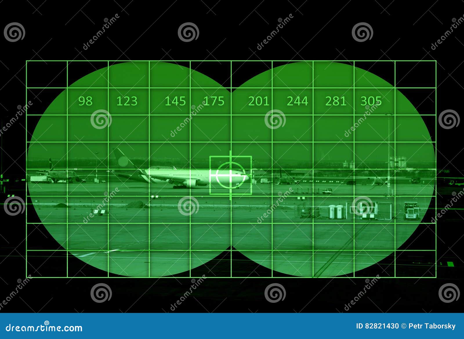 Airport with Airliner through Night Vision Stock Photo - Image of optic ...