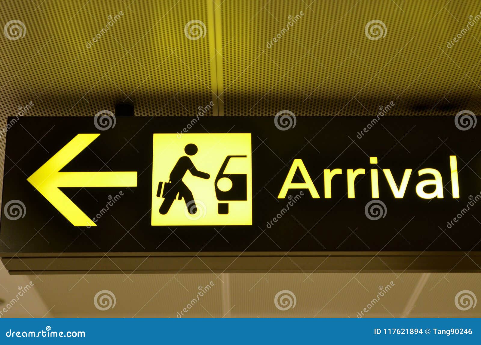Airport arrival sign stock photo. Image of ceiling, passenger - 117621894