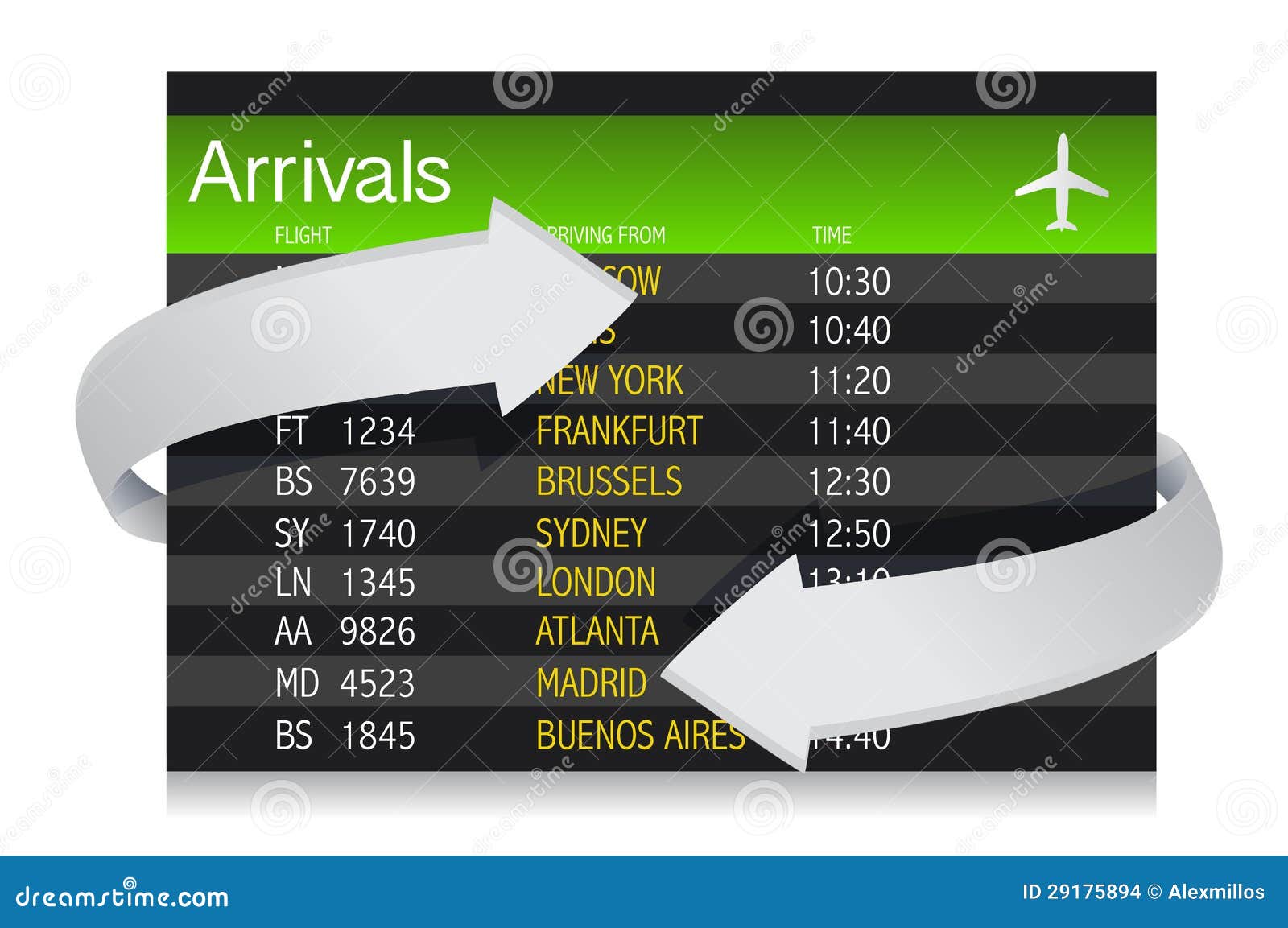 Airport Arrivals Board with Arrows Showing Changes Stock Illustration ...