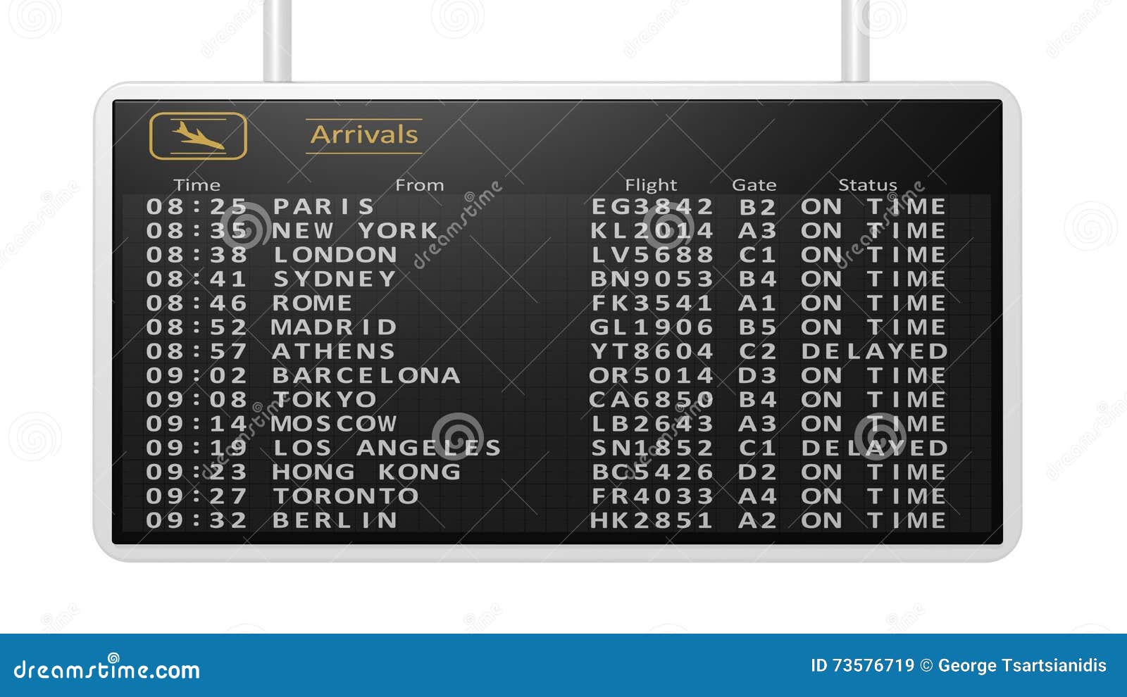 Airport arrivals timetable stock illustration. Illustration of delay ...
