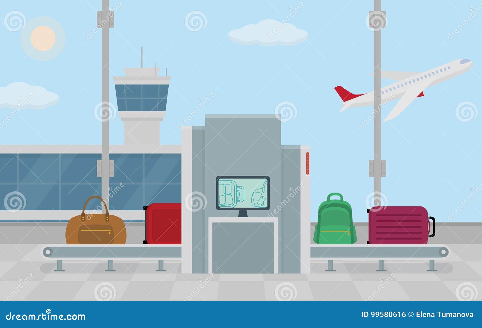 Airport Baggage Reclaim Line Icon. Airplane Luggage Sign. Continuous ...