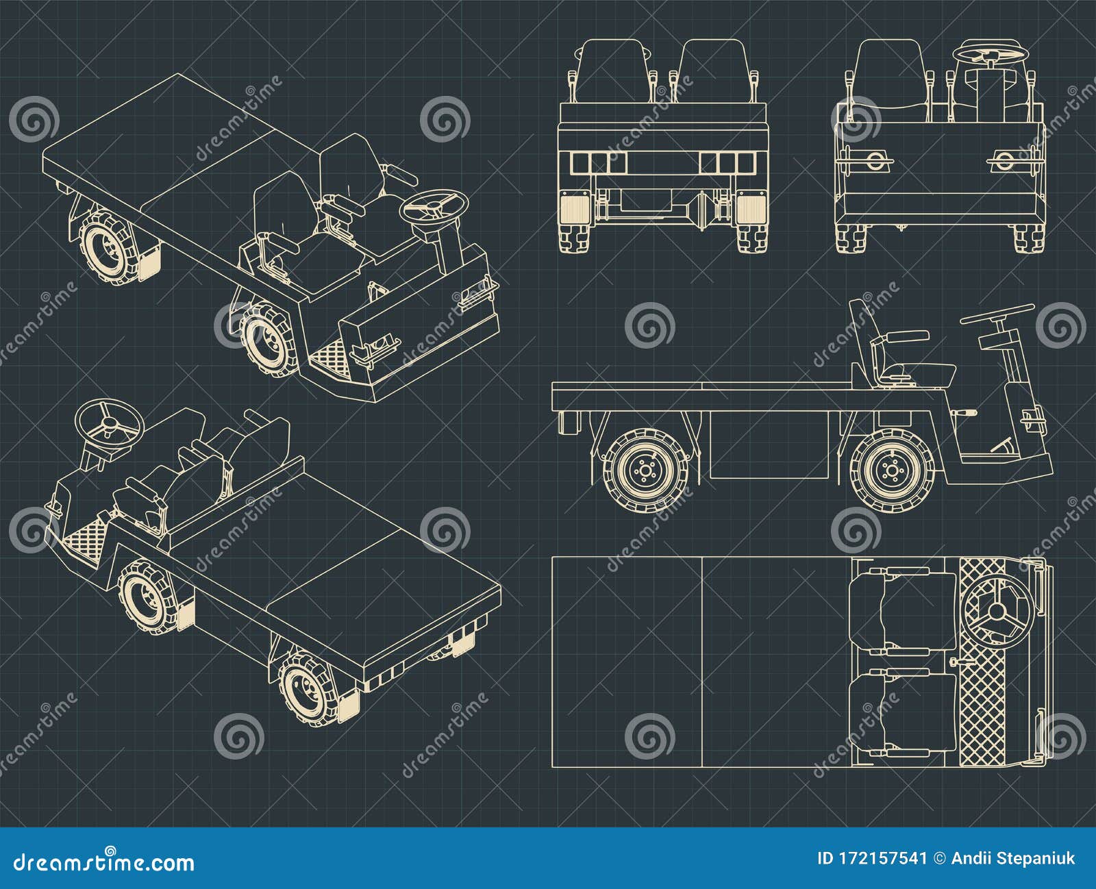 Airport Baggage Towing Tractor Blueprints Stock Vector - Illustration ...
