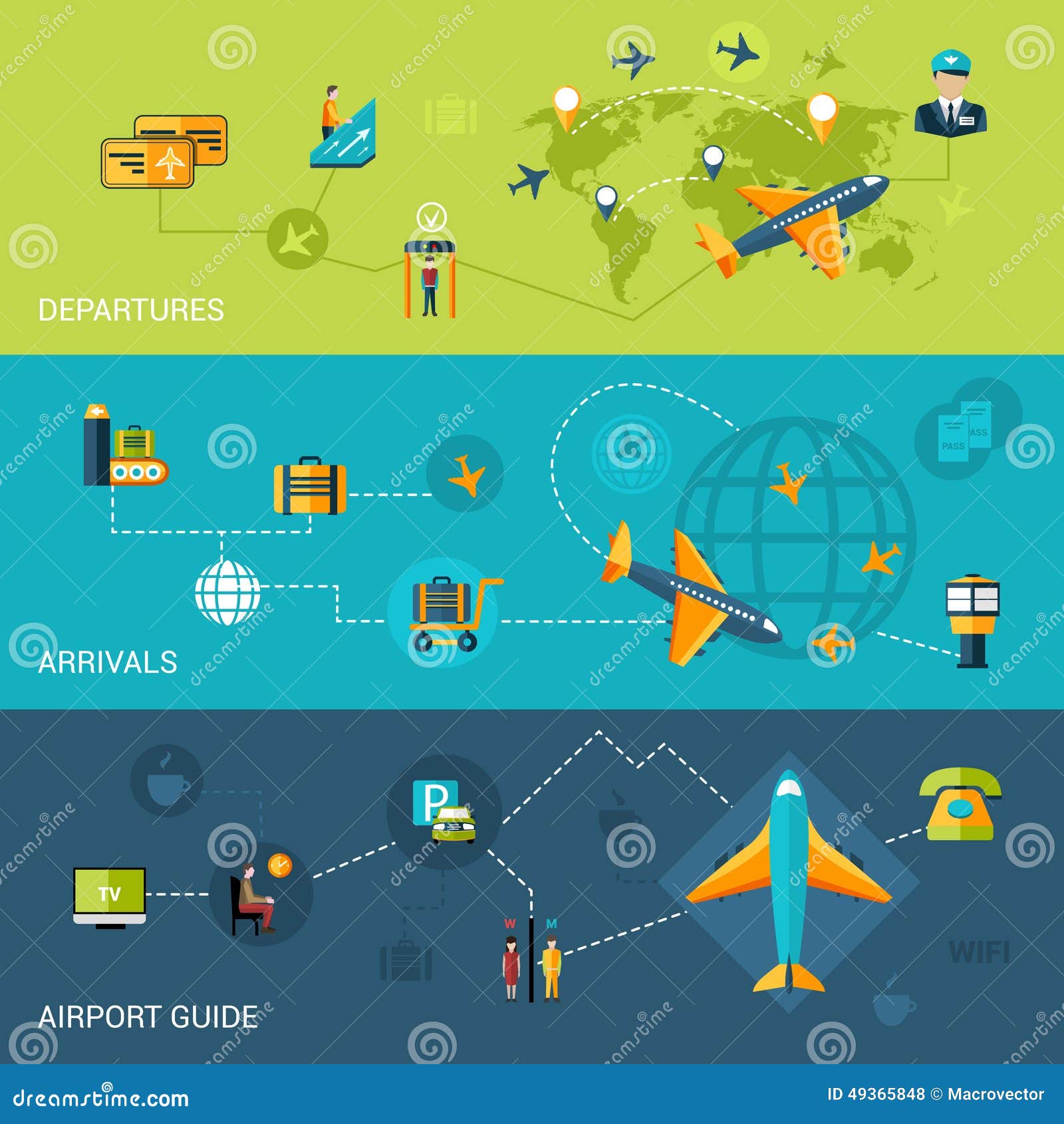 Airport Banners Set stock vector. Illustration of flight - 49365848