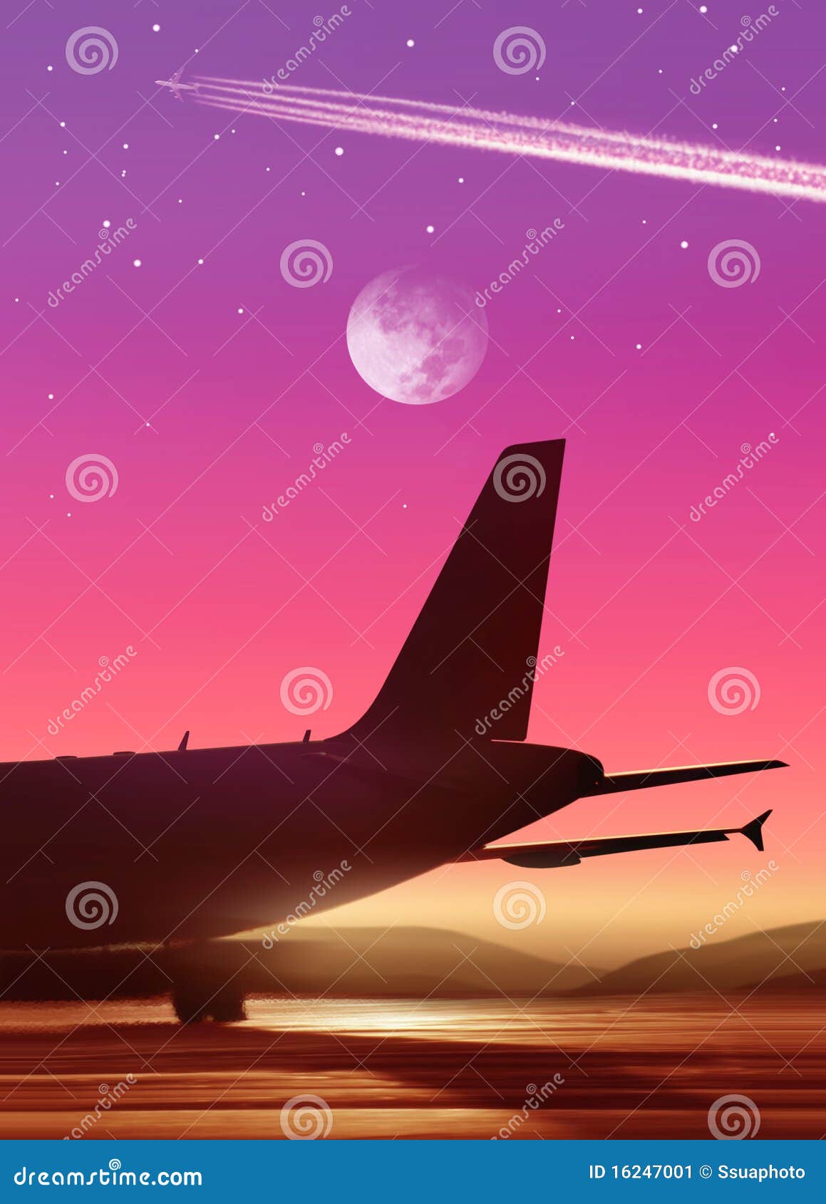 Airport in Bright of the Moon Stock Image - Image of land, plane: 16247001